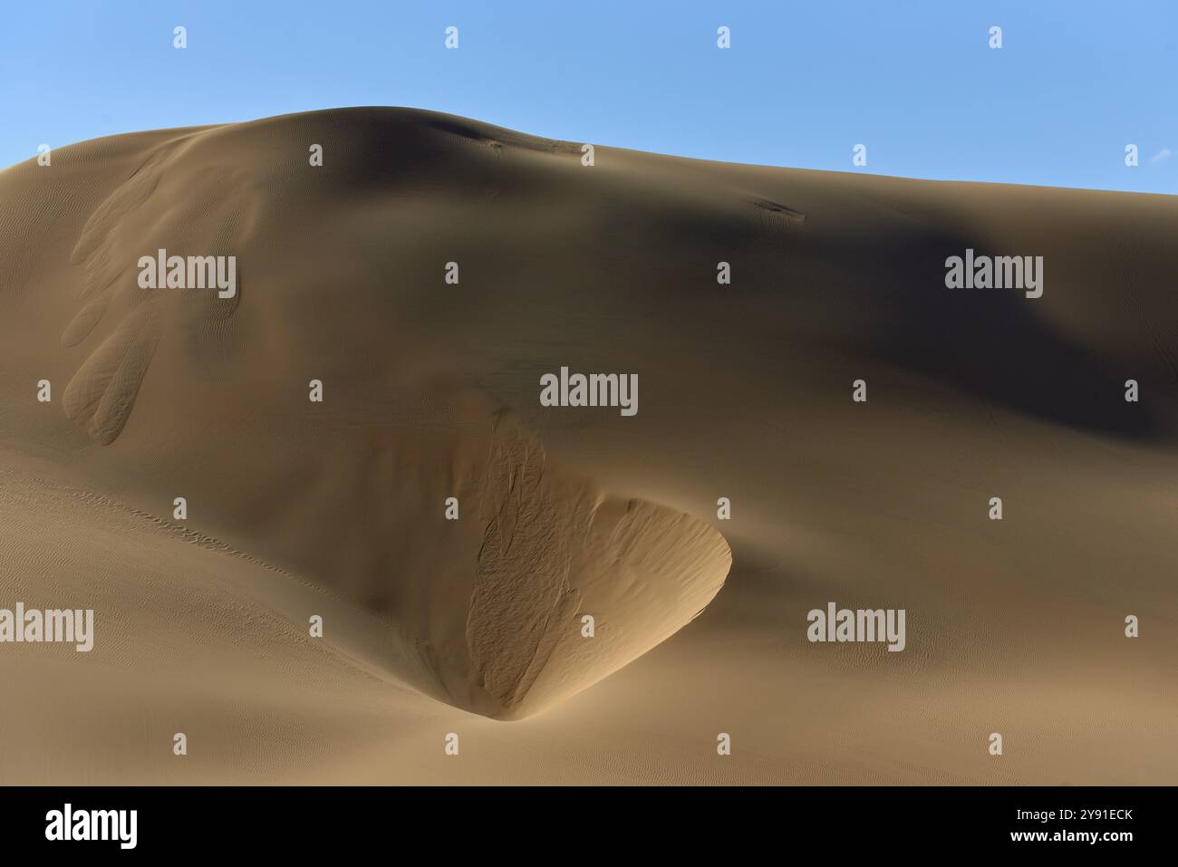 Gentle sand dunes under a clear blue sky with playful shadows, Matruh ...