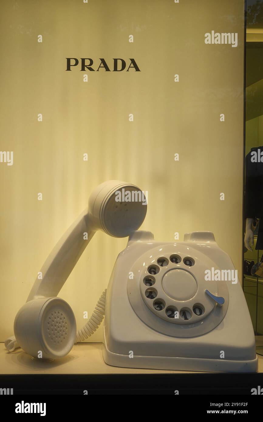 Prada logo in the window of the Kaufhaus des Westens, Berlin, Germany ...