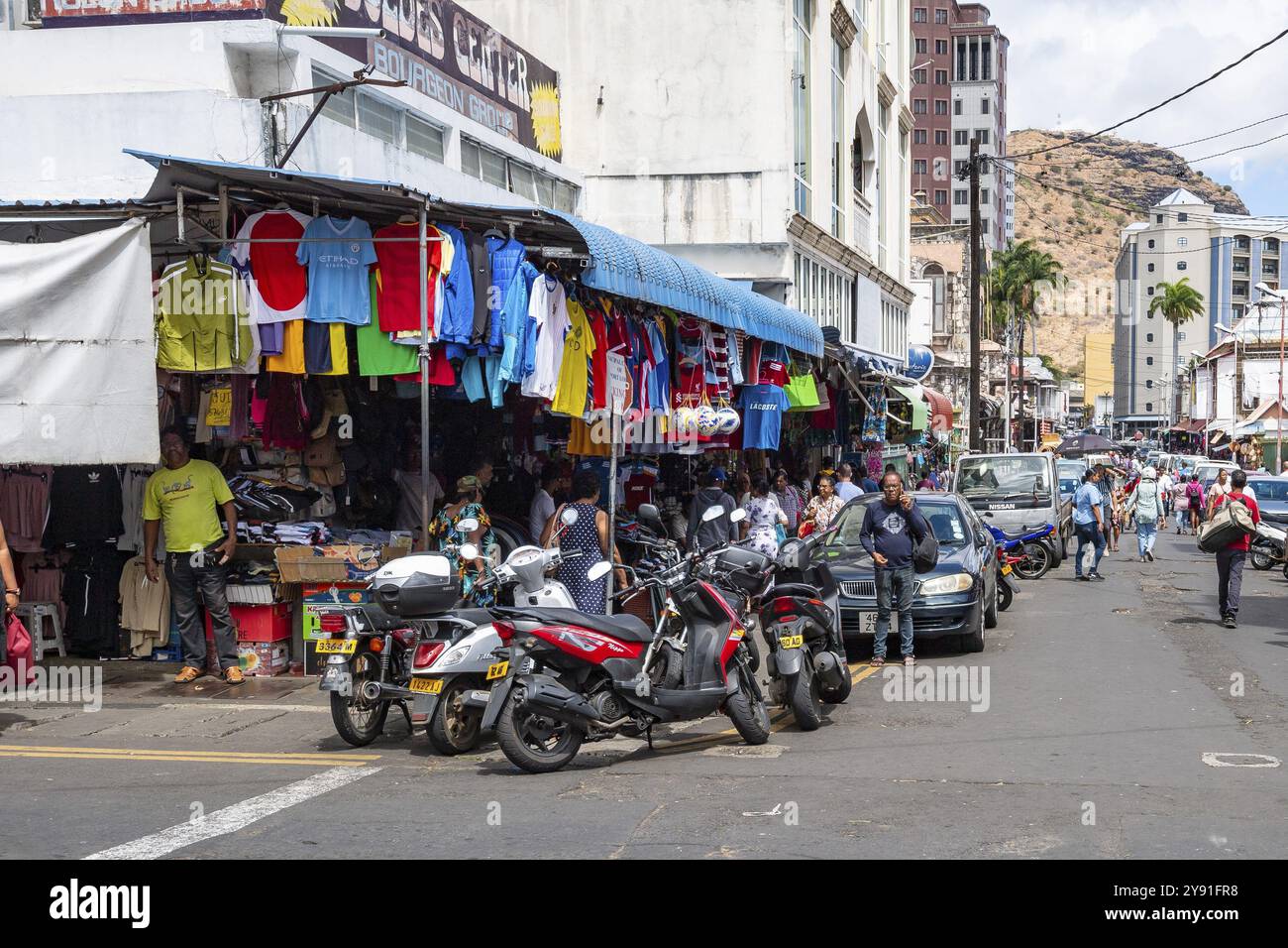 Typical shops in the old town, Port Louis, Indian Ocean, Island ...