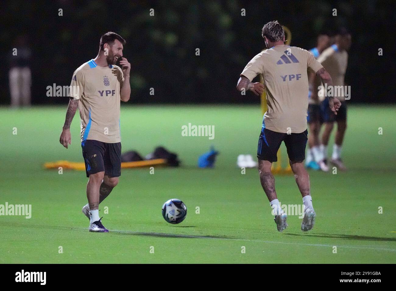 Lionel Messi, left, and Rodrigo De Paul, of the Argentina national team ...