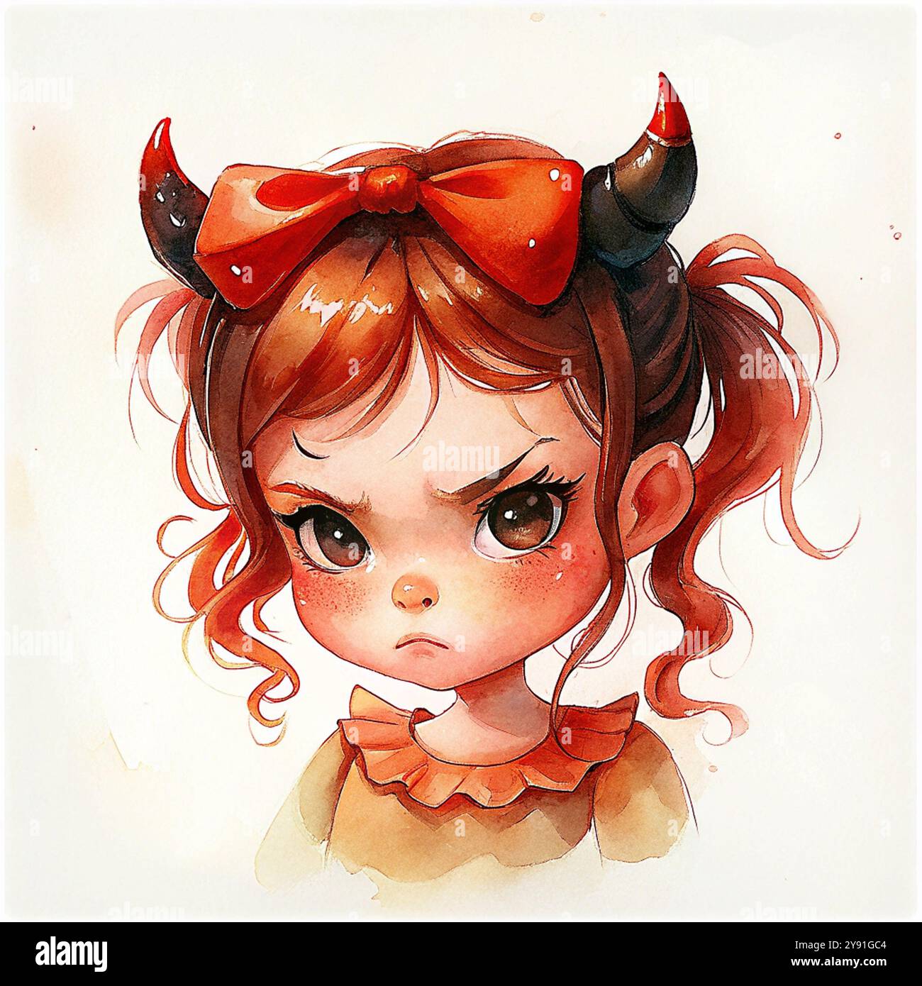 Watercolor Illustration Of Little Baby Girl With A Headband Featuring ...