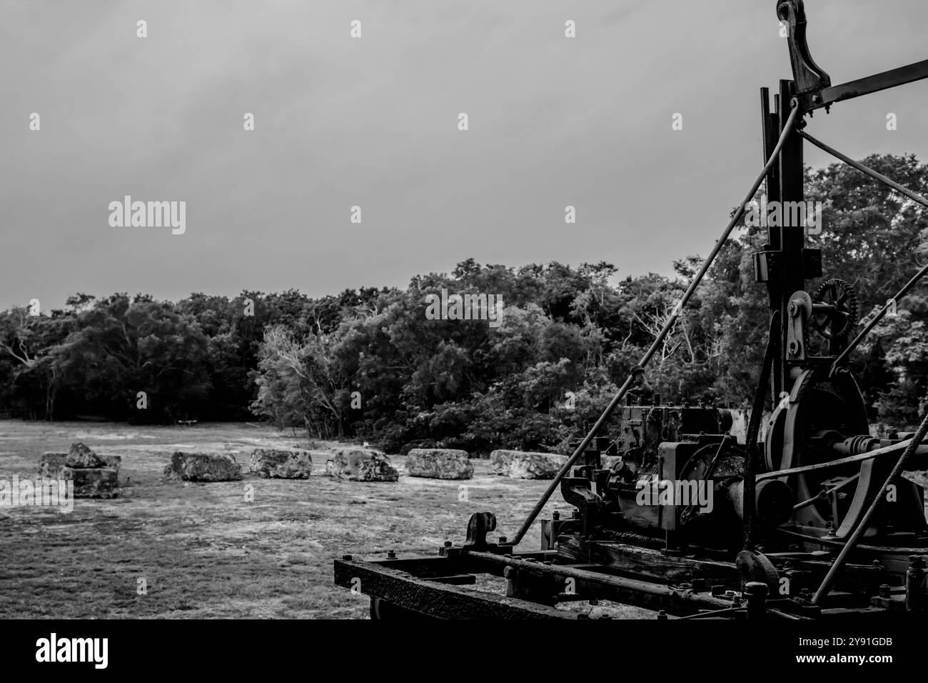 Quarrying machine next to the stone edge at Windley Key Fossil Reef ...