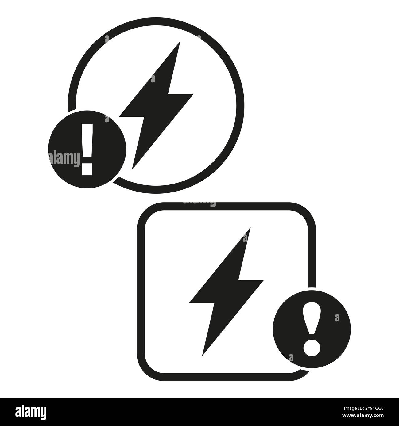 Electric hazard warning. Power danger sign. Energy alert icon. Black ...