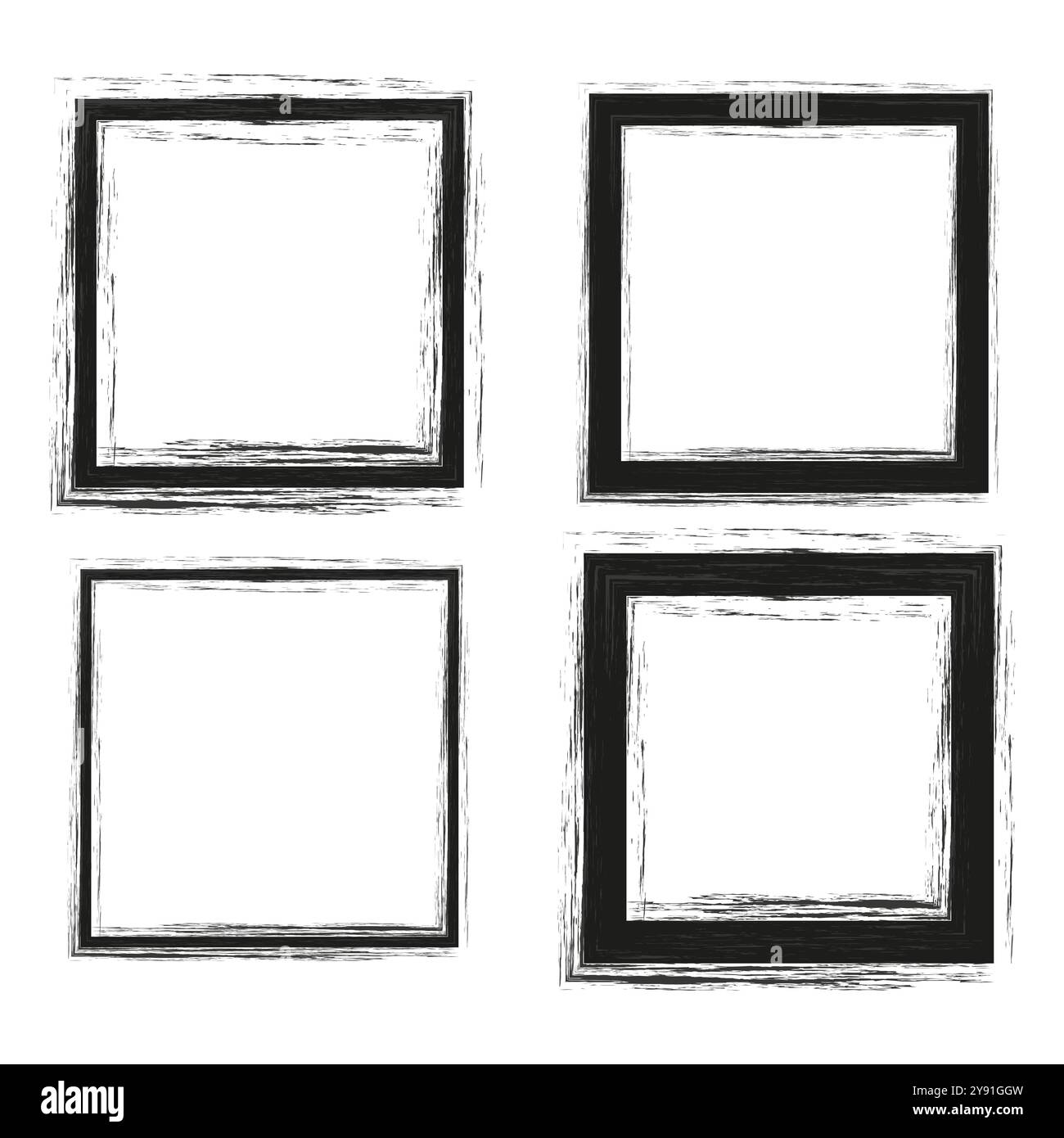 Hand drawn square frames. Rough textured black borders. Grunge style ...