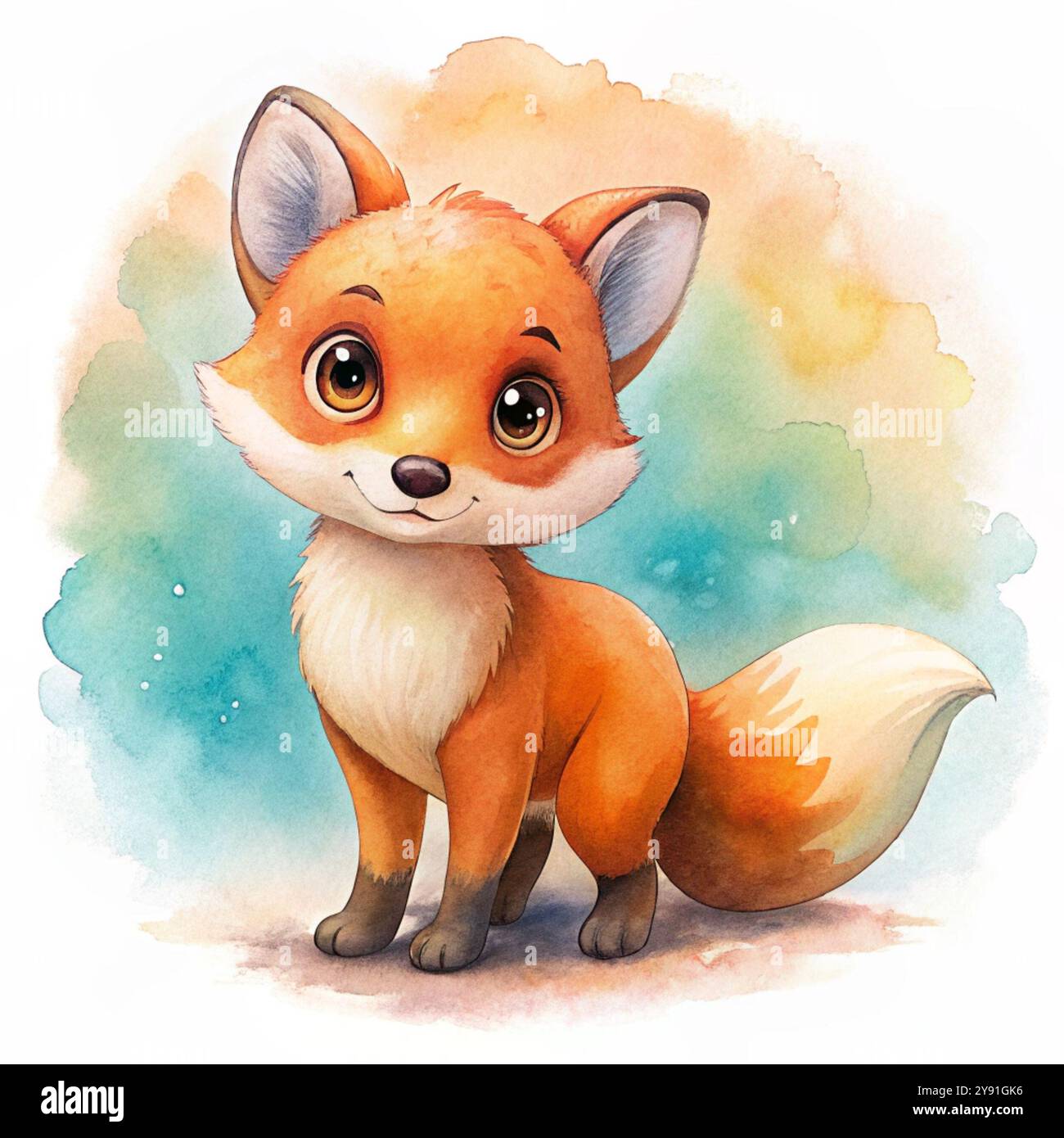 Cute, small orange fox with large eyes and soft fur stands with a ...