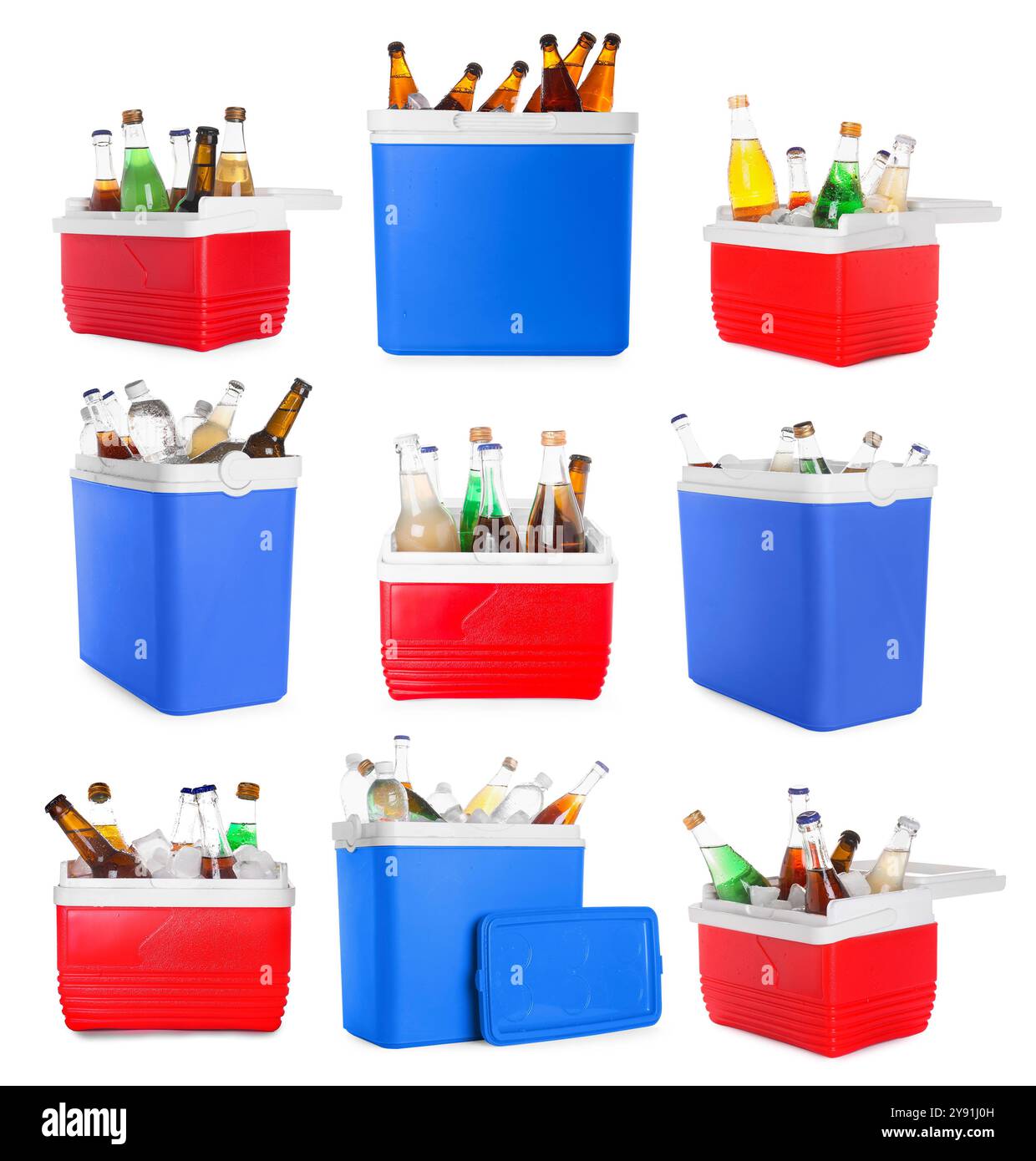 Cool boxes with different drinks isolated on white, set Stock Photo - Alamy