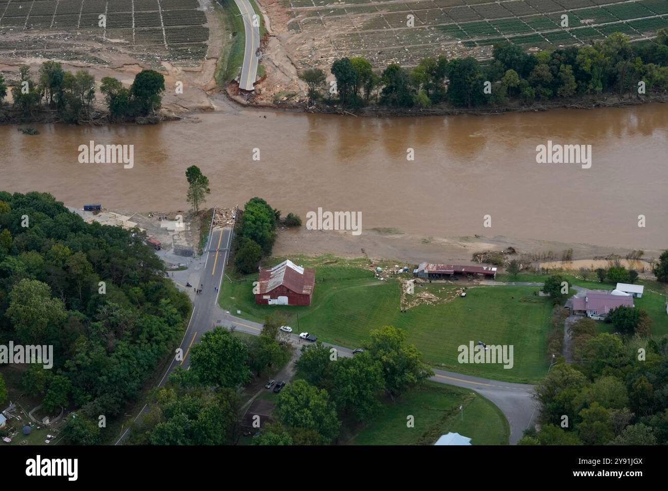 An aerial view of flood damage left in the aftermath of Hurricane ...
