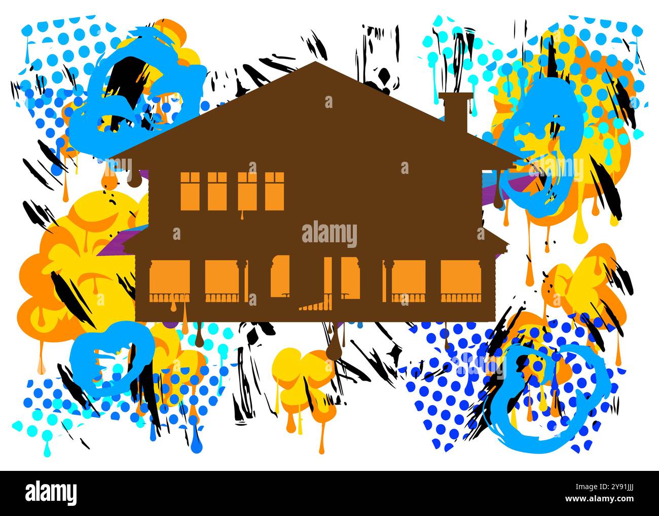 House Graffiti tag. Abstract modern street art decoration performed in ...