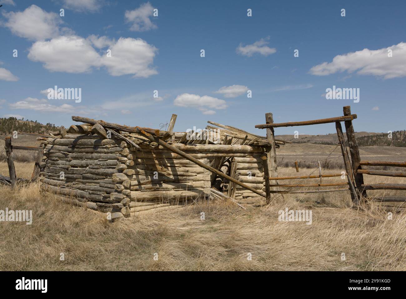 Collapsing sod roofs, falling pole corrals on abandoned homestead ...