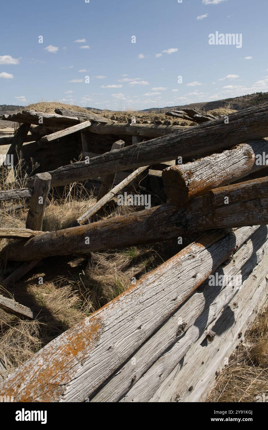 Collapsing sod roofs, falling pole corrals on abandoned homestead ...