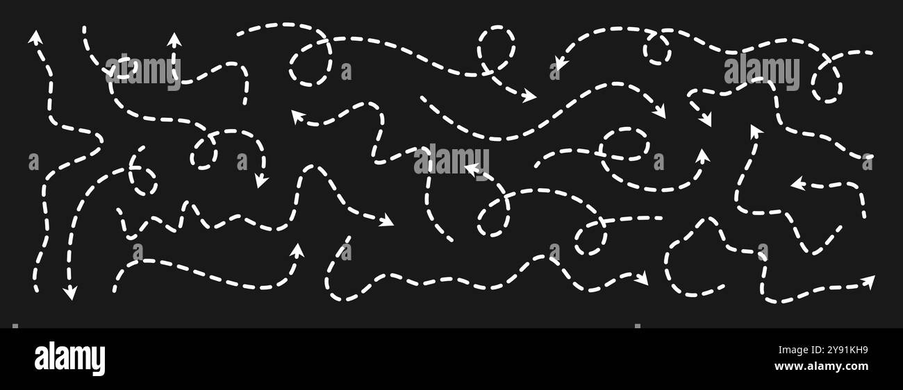 Different dotted thin arrows set. Wavy and curved dashed pointers ...