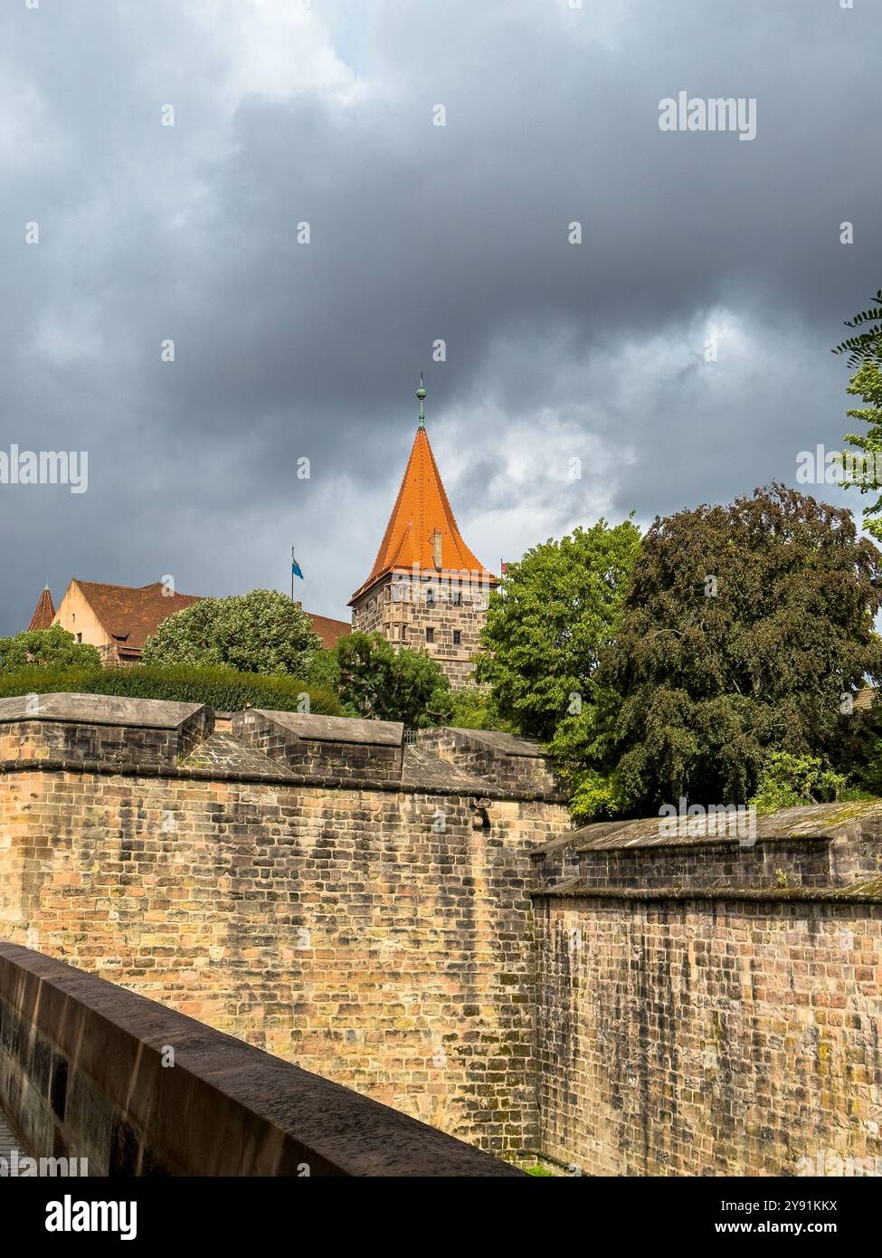 City gate tower Tiergartnertor in Nuremberg. Medieval architecture in ...