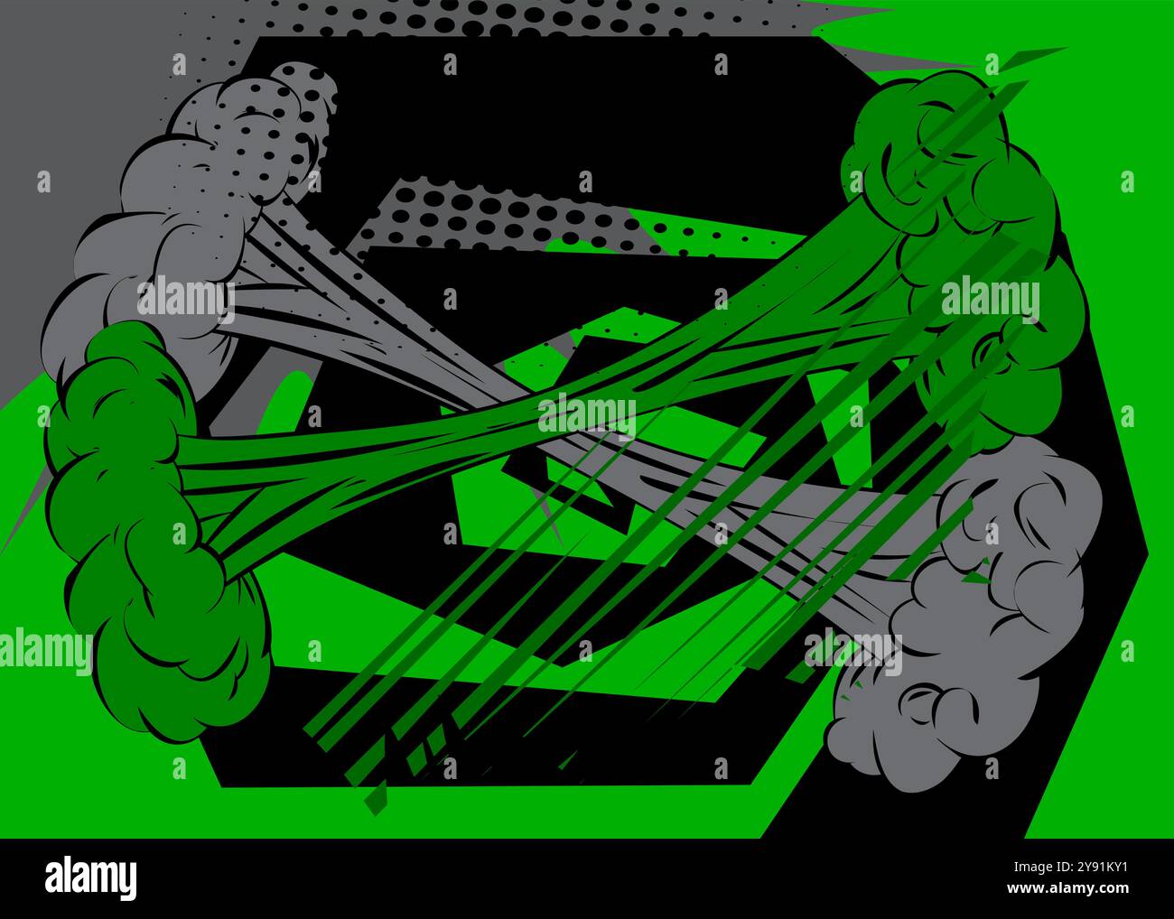 Cartoon green and black background, comic book backdrop. Retro vector ...