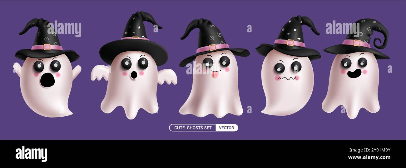 Ghost character set vector design. Halloween cute ghost spirit ...
