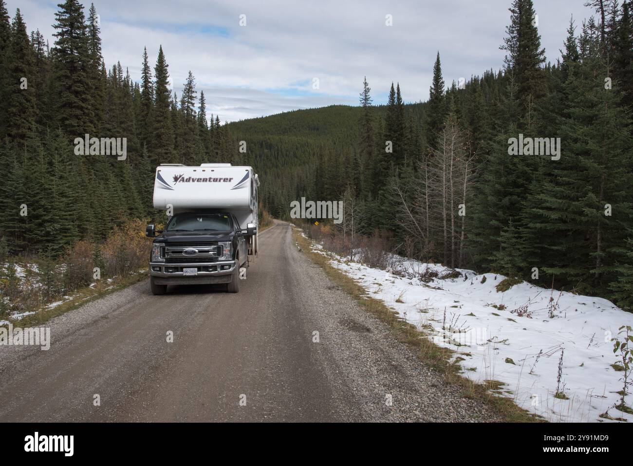 Truckcamper on Forestry Trunk Road in Clearwater County in Alberta in ...
