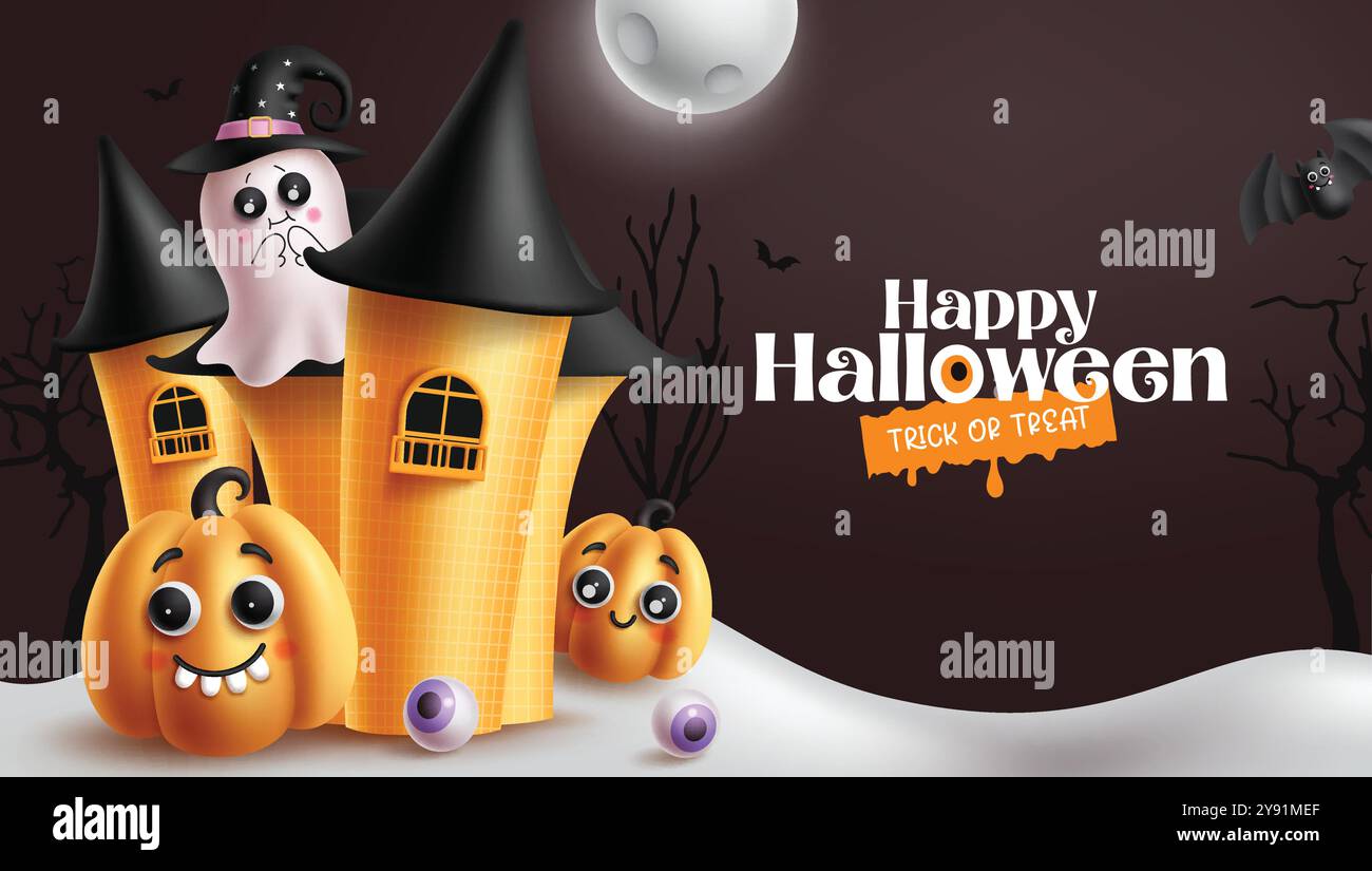 Halloween castle vector banner design. Happy halloween and trick or ...