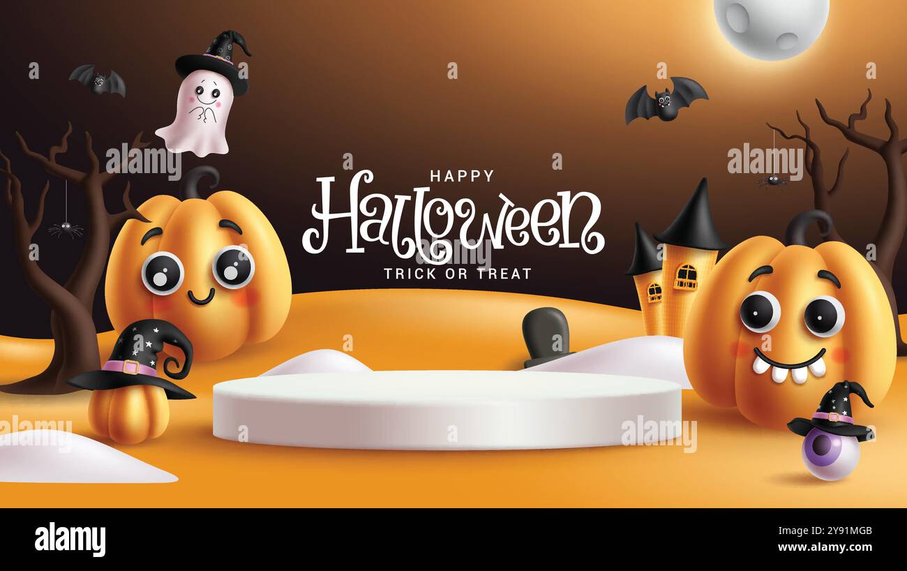 Halloween podium vector banner design. Happy halloween greeting text ...