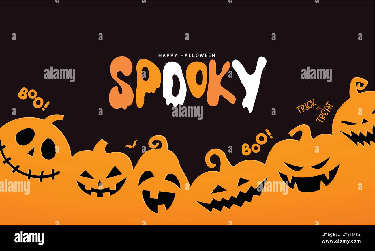 Halloween spooky greeting text vector background design. Happy ...