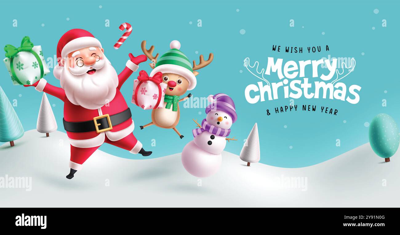 Merry christmas characters greeting vector banner design. Christmas ...