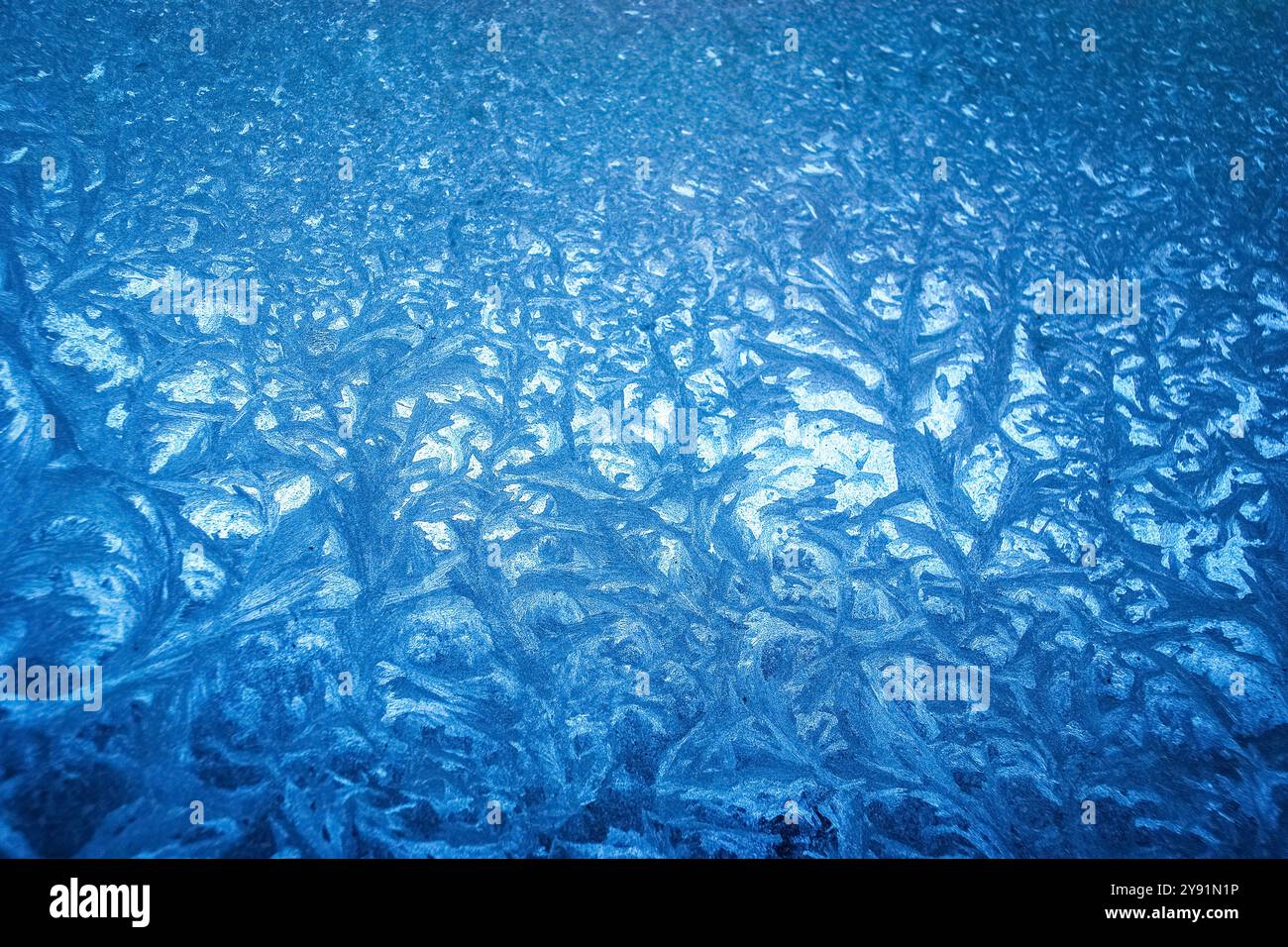 Close up photography of blue frozen frost designs on a window Stock ...
