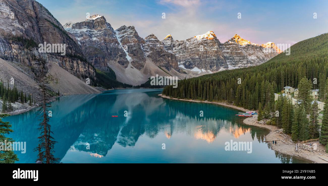 Incredible sunrise scenes at Moraine Lake, Banff National Park during ...