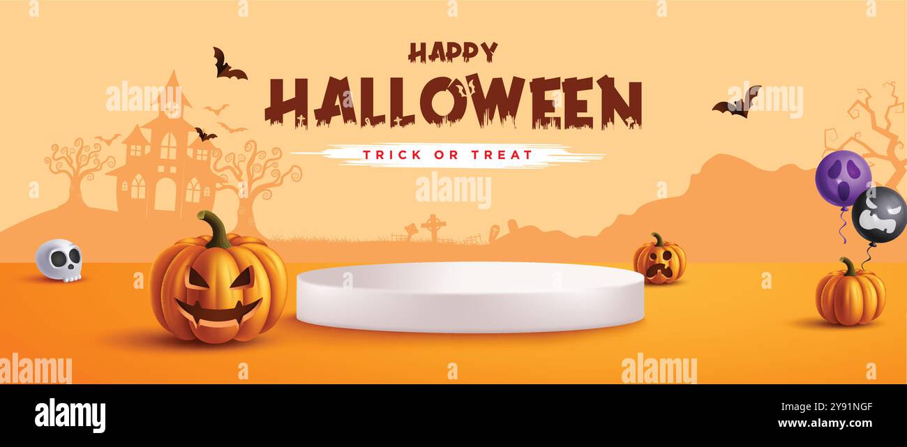 Halloween podium vector banner design. Happy hallloween trick or treat ...