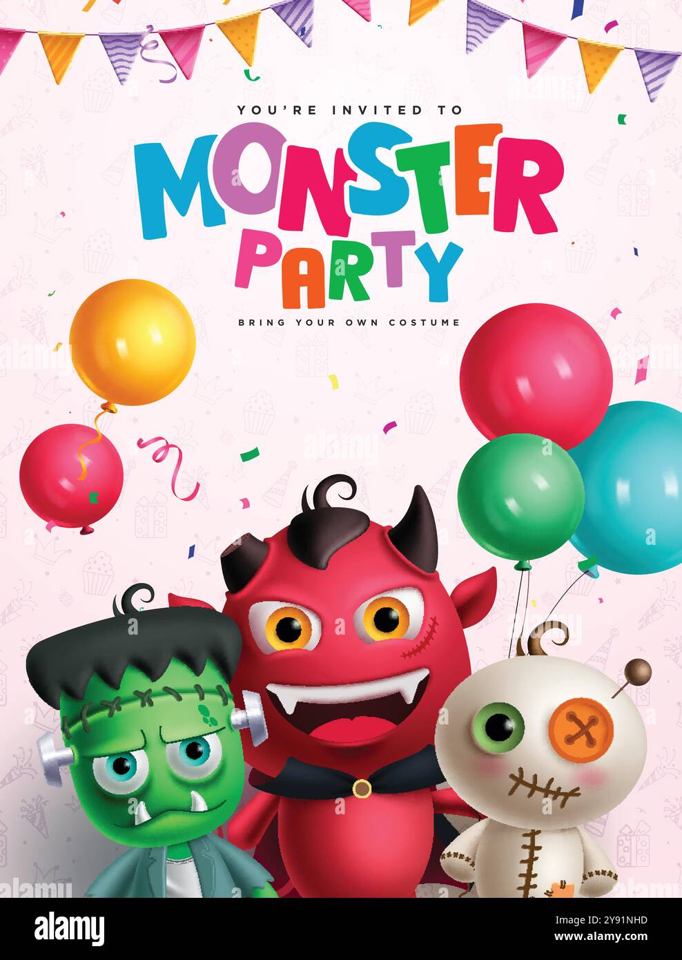 Happy birthday monsters kids birthday party cute monster mascot hi-res ...