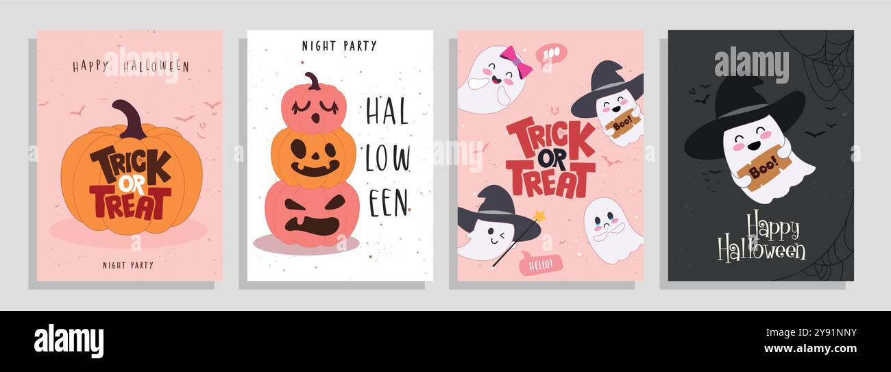 Halloween trick or treat vector poster set design. Trick or treat ...