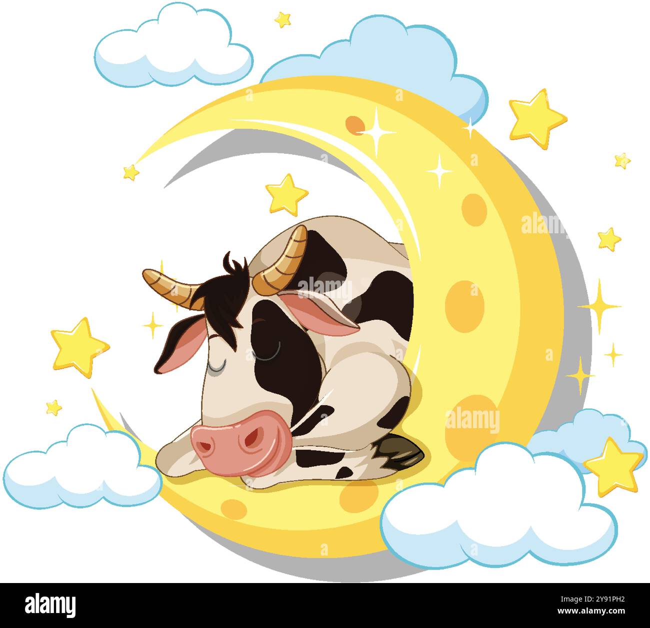 A cow peacefully sleeping on a crescent moon Stock Vector Image & Art ...