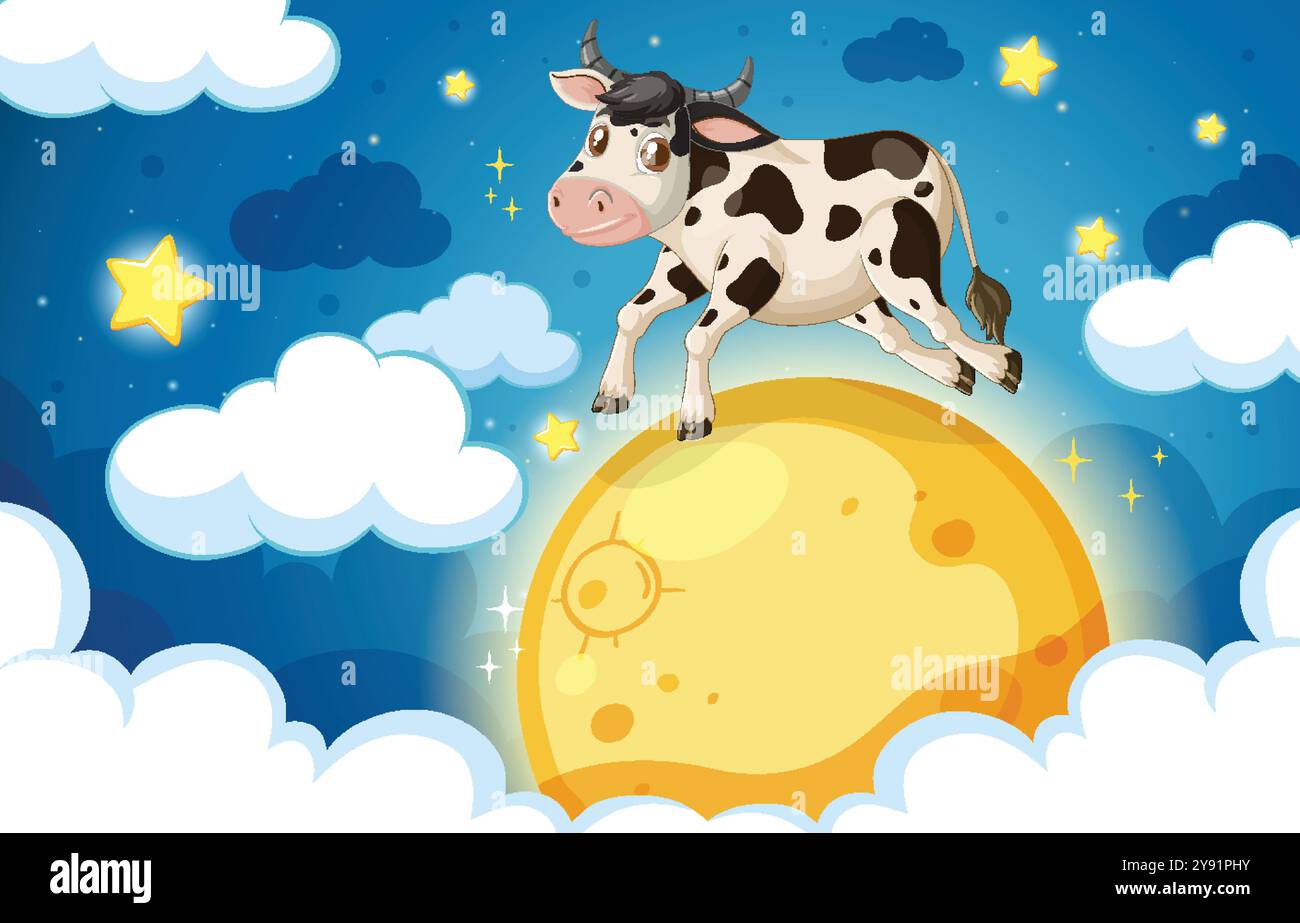 A whimsical cow leaps over a glowing moon Stock Vector Image & Art - Alamy