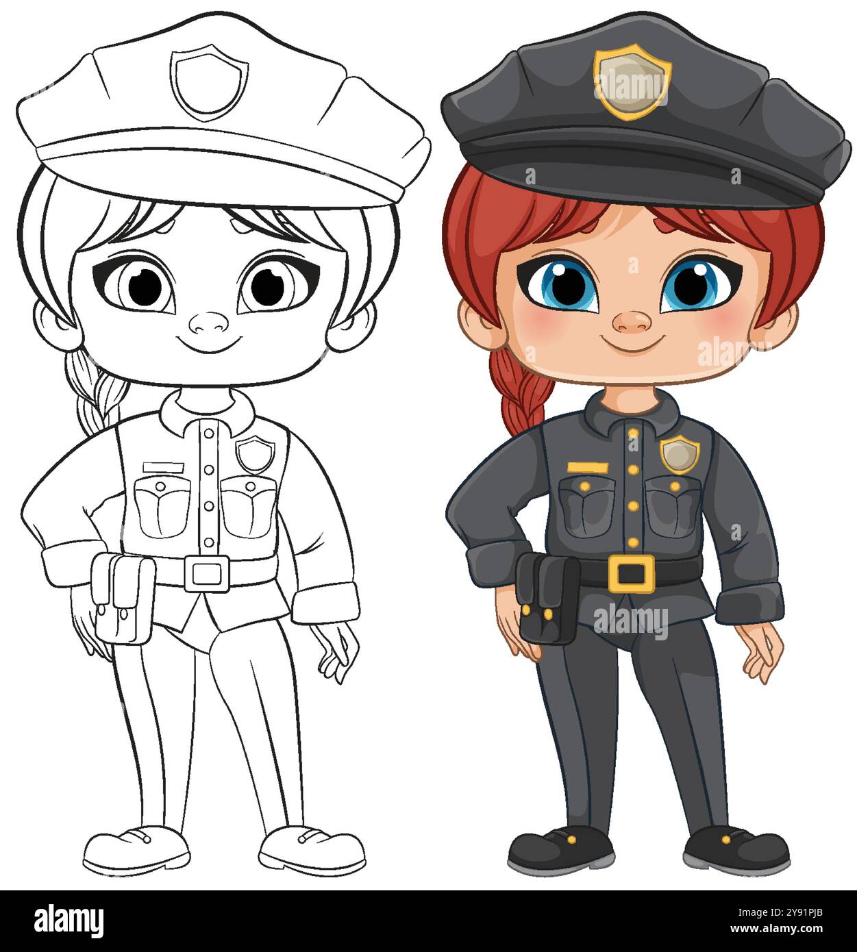 Cute girl in police uniform, colored and outlined Stock Vector Image ...