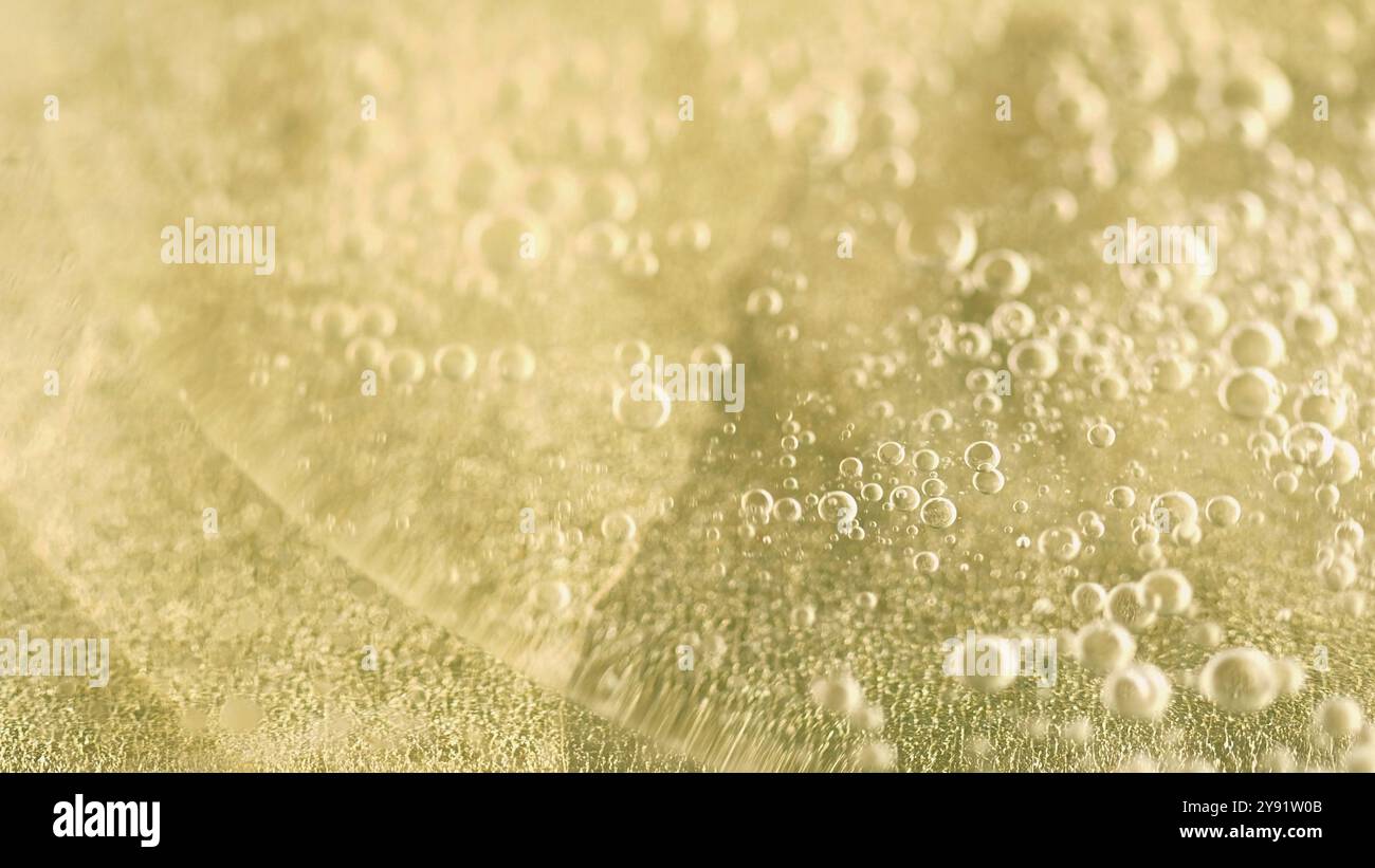 Oil bubble drop. Fluid gas texture. Defocused golden yellow color clear ...