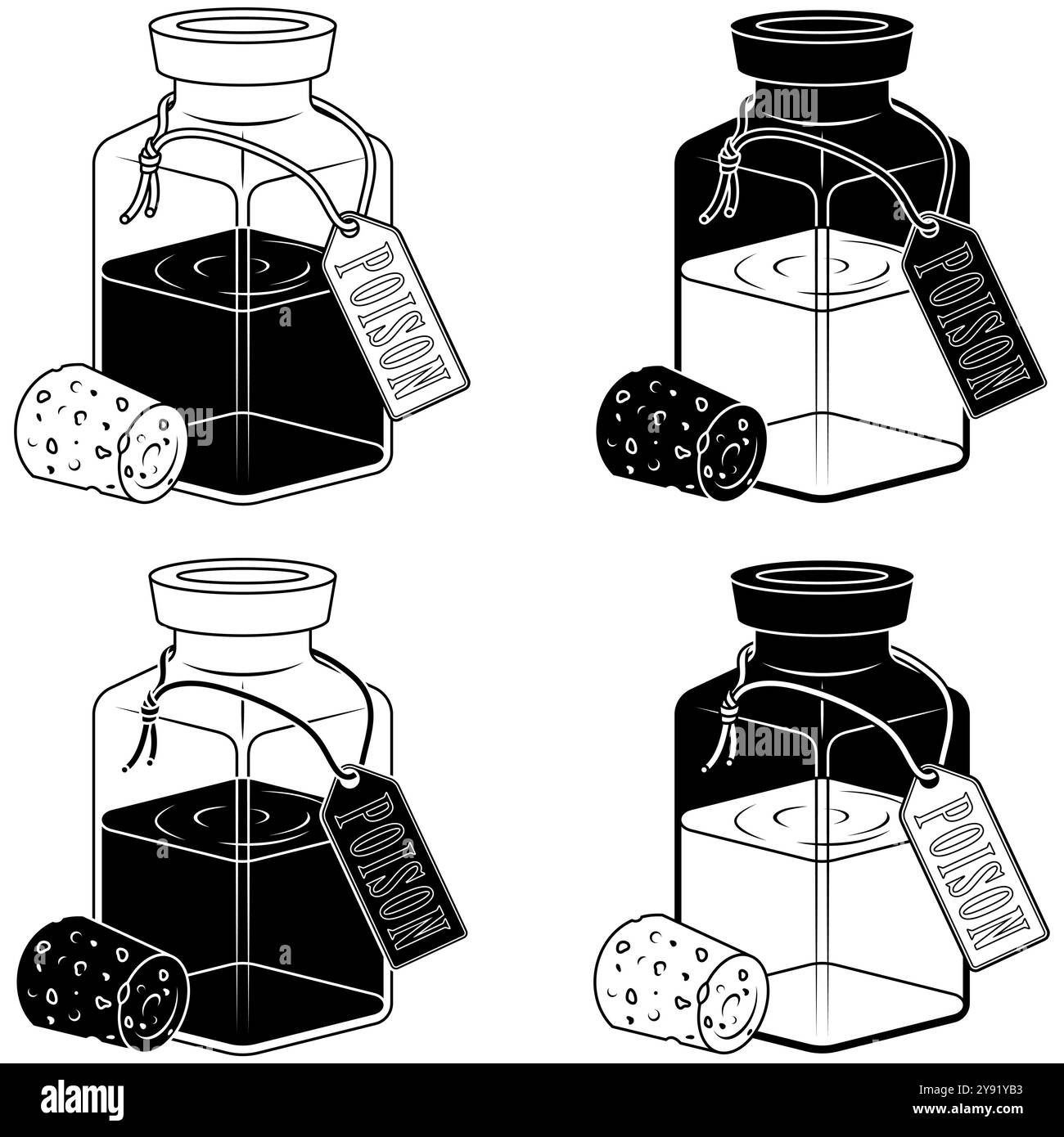 Glass bottle with magic liquid substance, magic potion container with ...