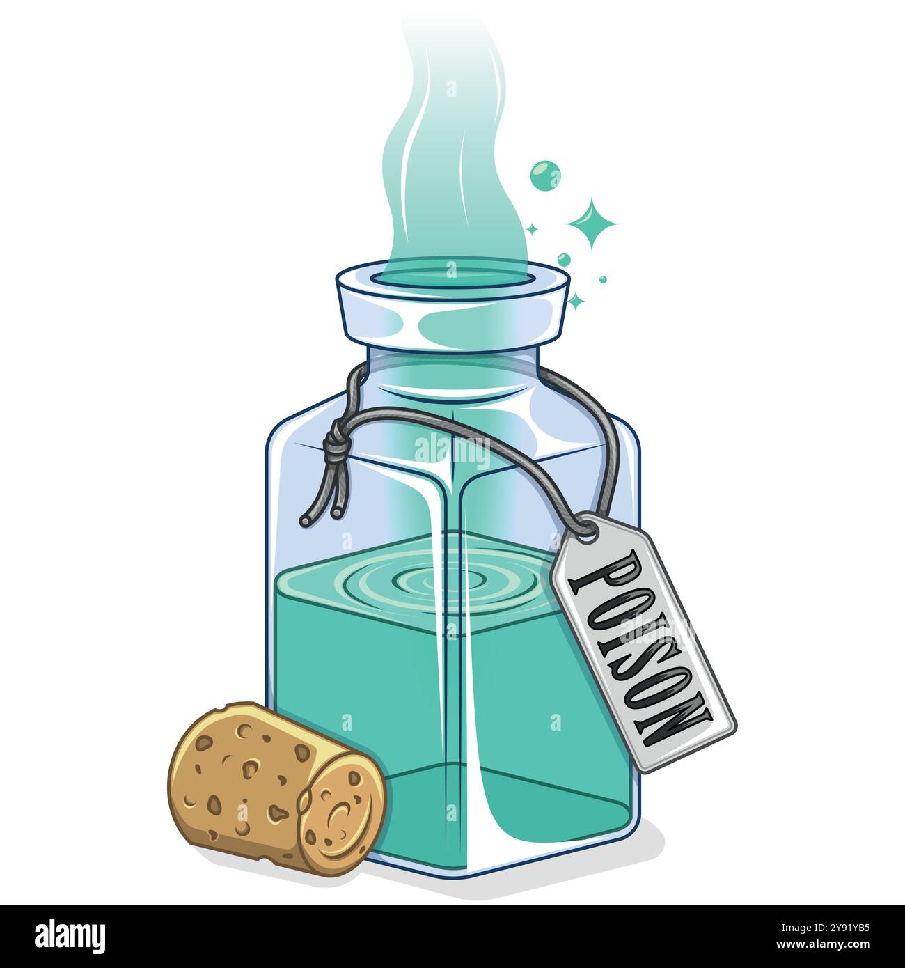 Glass bottle with magic liquid substance, magic potion container with ...