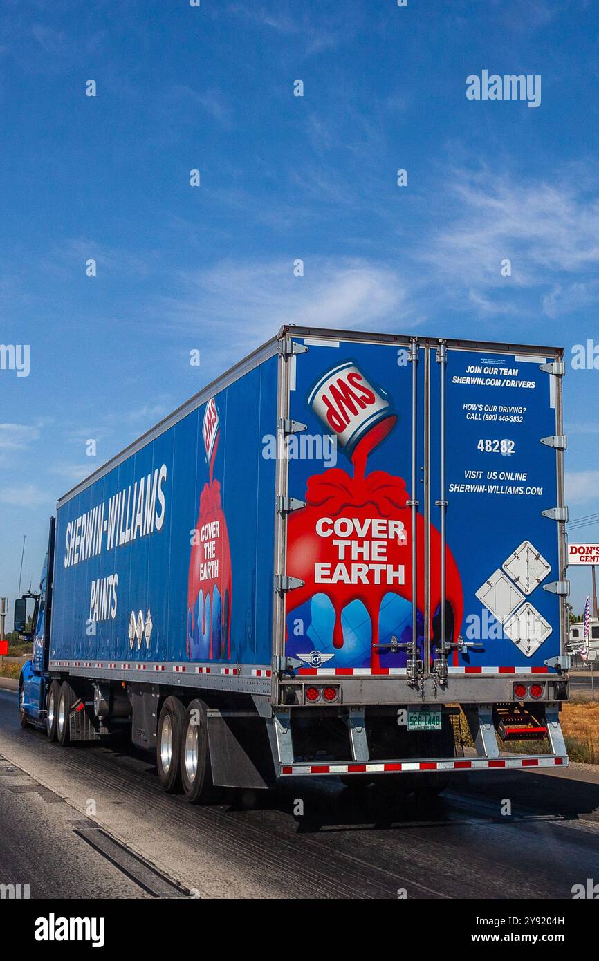 A Sherwin Williams Paints truck northbound on California's Highway 99 ...