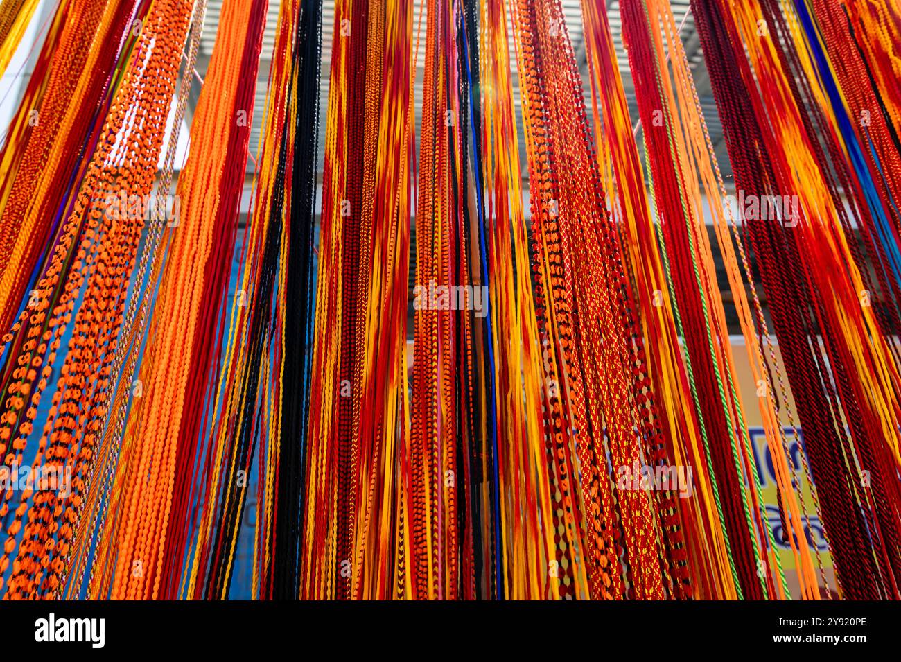 bunch of holy hindu thread offerings at religious temple Stock Photo ...