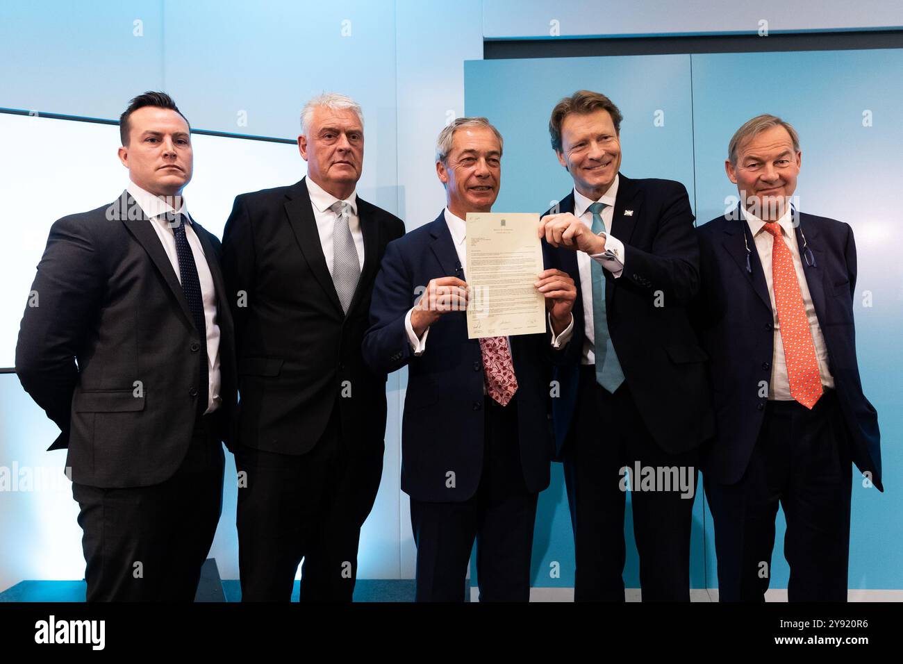 London, UK. 07th Oct, 2024. (L-R) Reform MPs James McMurdock, Lee ...
