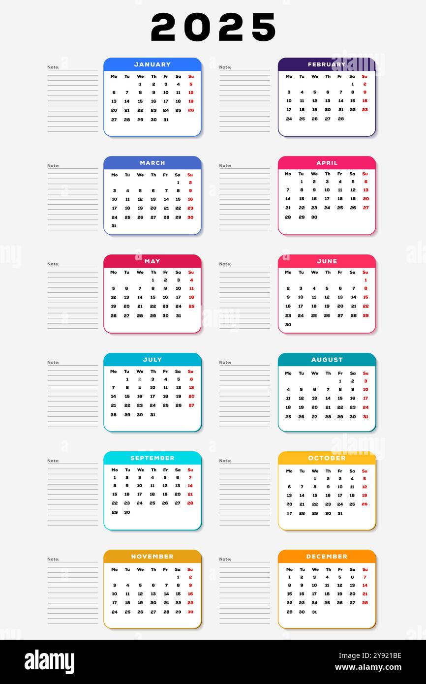 2025 calendar vertical poster illustration colorful design Stock Vector ...