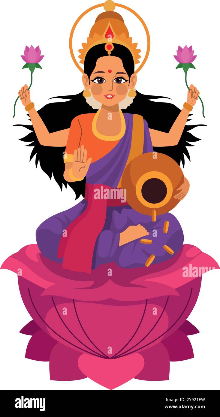 goddess lakshmi on lotus flower Stock Vector Image & Art - Alamy