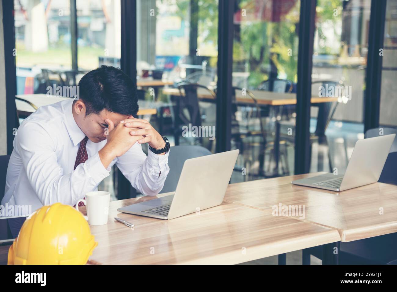 Asian young engineer man stress and failure in architecture project ...