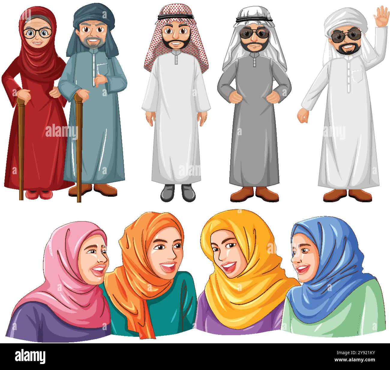 Group of people in traditional Middle Eastern attire Stock Vector Image ...