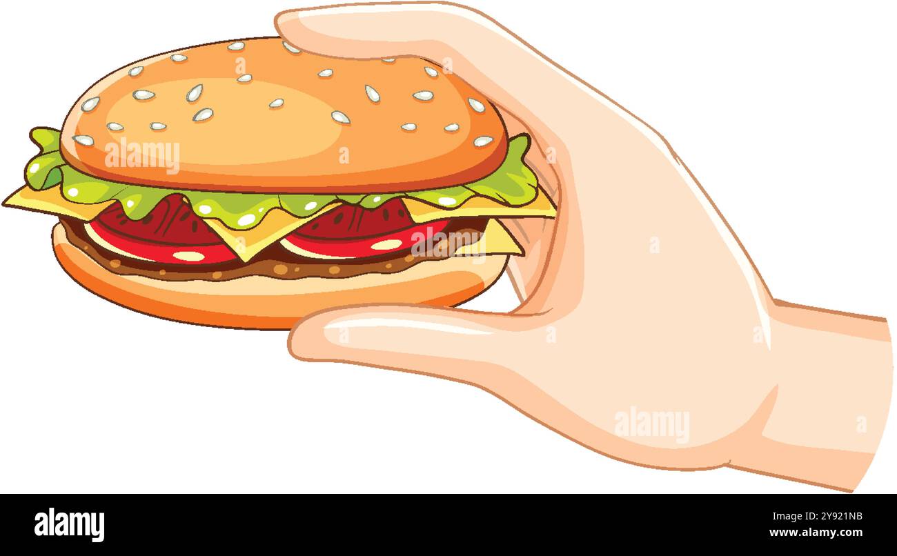 Illustration of a hand holding a tasty burger Stock Vector Image & Art ...