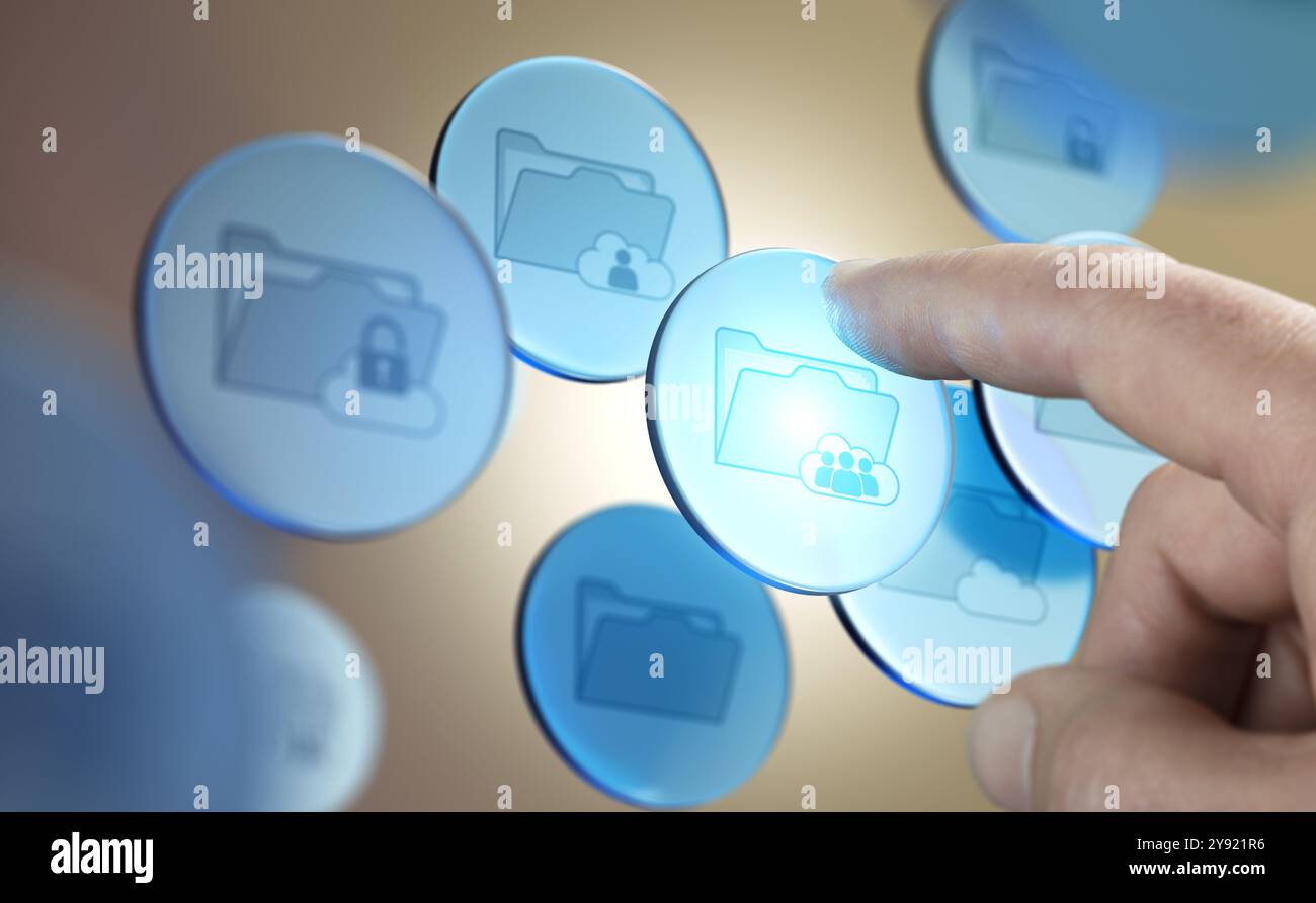 Finger pressing a button floating in the air. Concept of DMS, Document ...