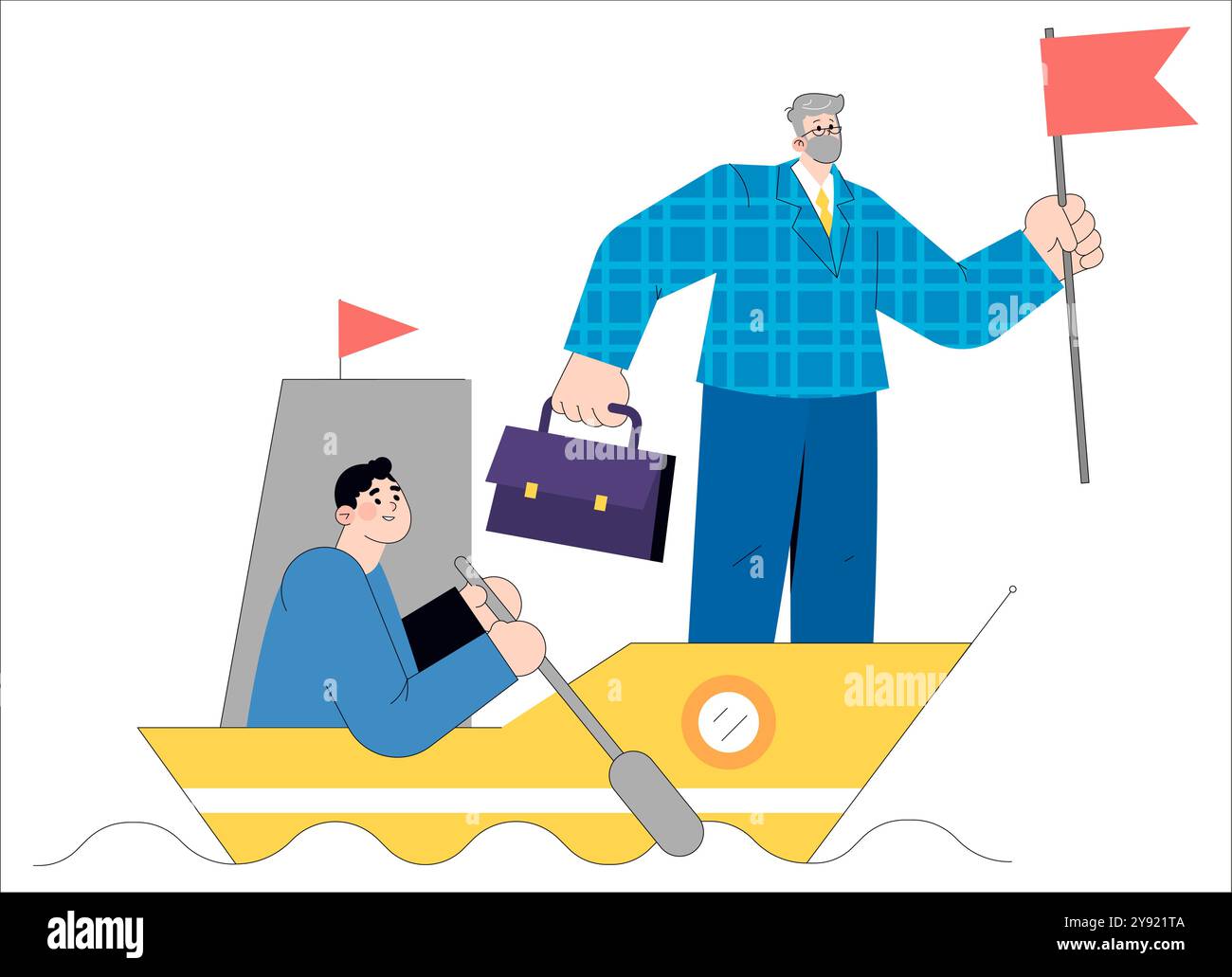Experienced businessman guiding young entrepreneur at sea, leadership ...