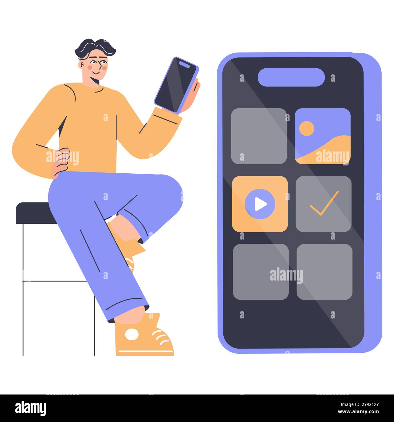 Modern businessman using smartphone with app interface. Tech-savvy professional interacts with ...