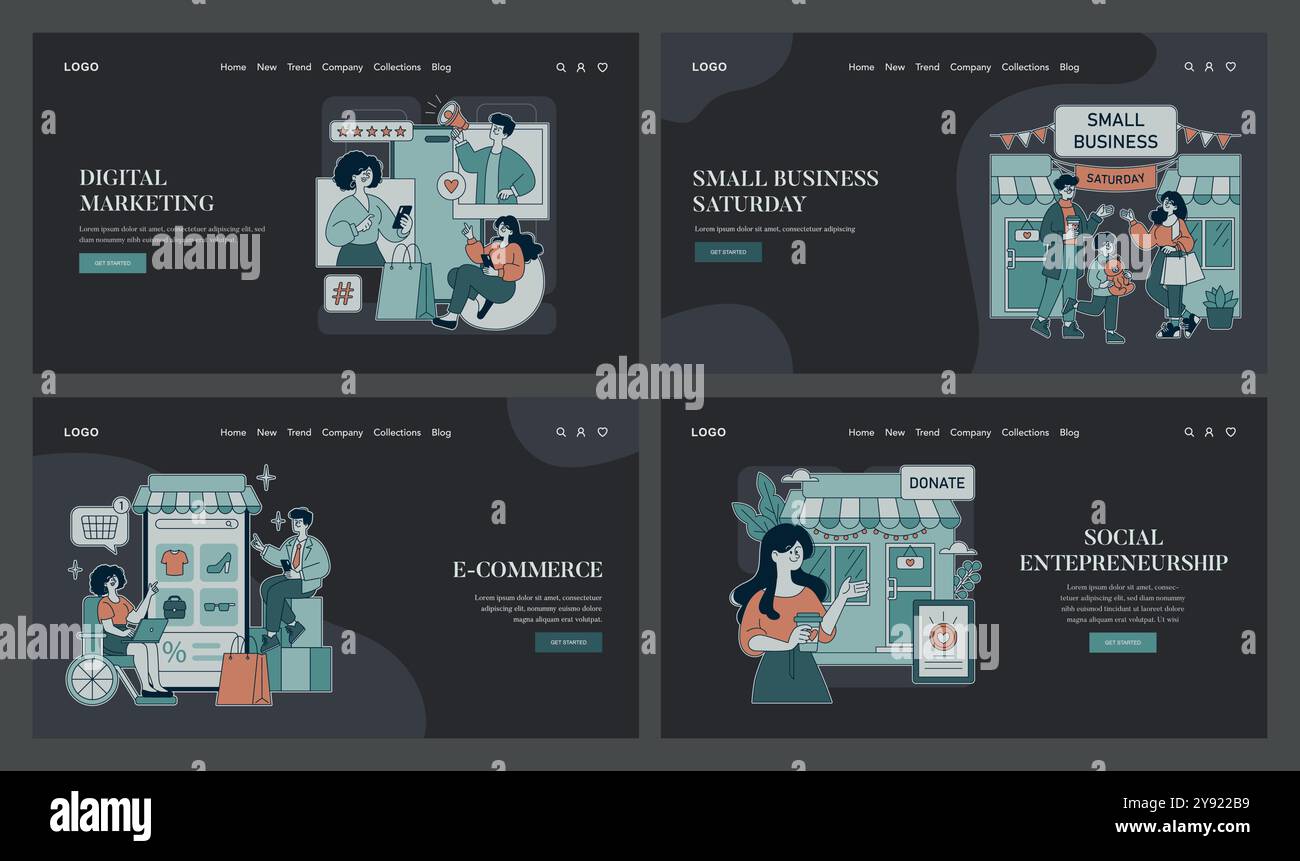 Small Business Saturday set. Illustrations promoting local shopping and ...