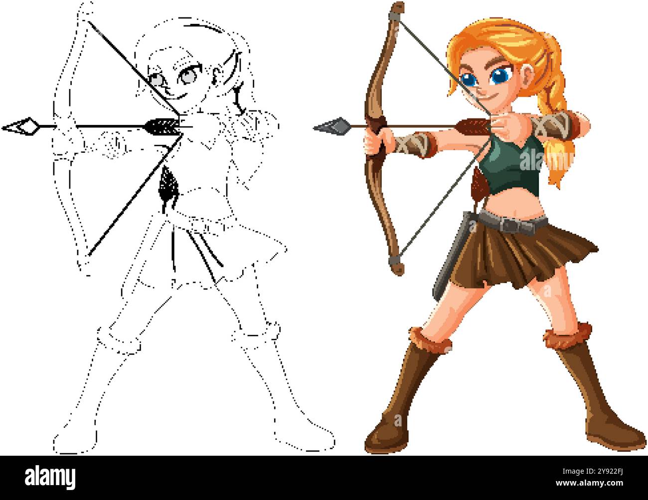 Woman bow arrow drawing Cut Out Stock Images & Pictures - Alamy