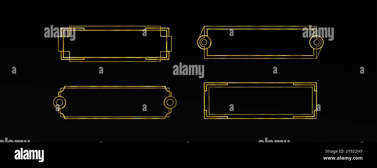 Game ui long button with thin gold frame. Rectangular medieval border ...