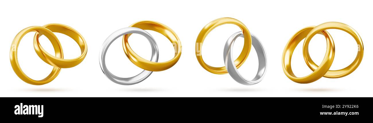 White and yellow gold wedding couple jewelry rings. Realistic 3d vector ...