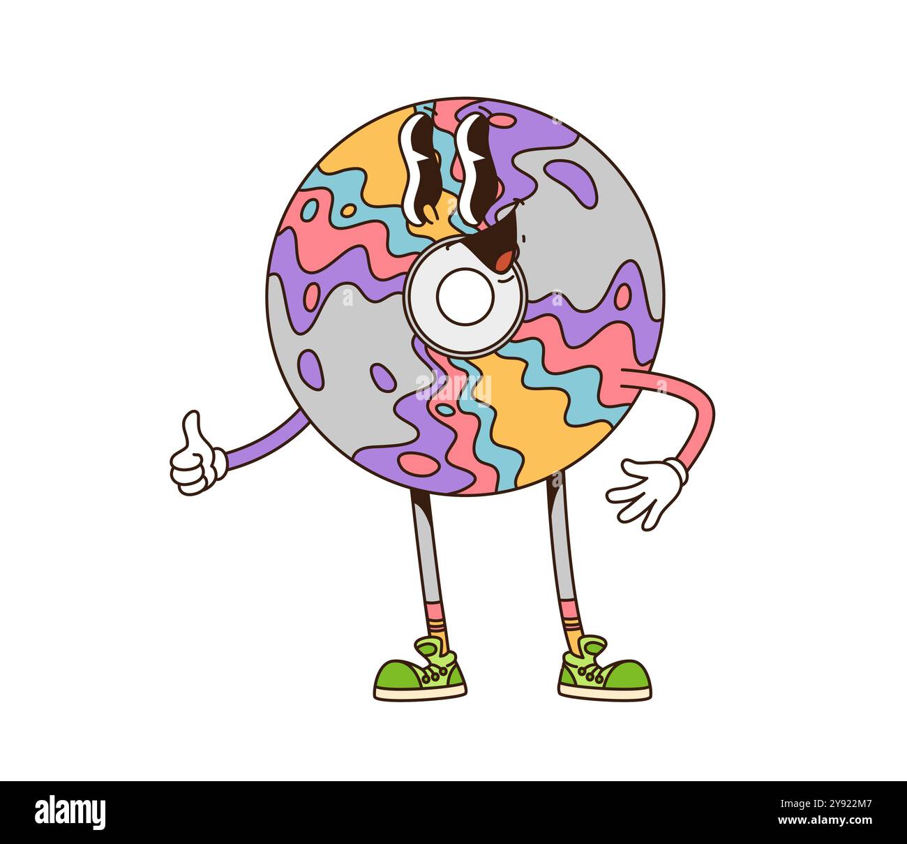 Groovy compact disc retro character or cartoon CD with funny face, vector icon. Groovy compact ...